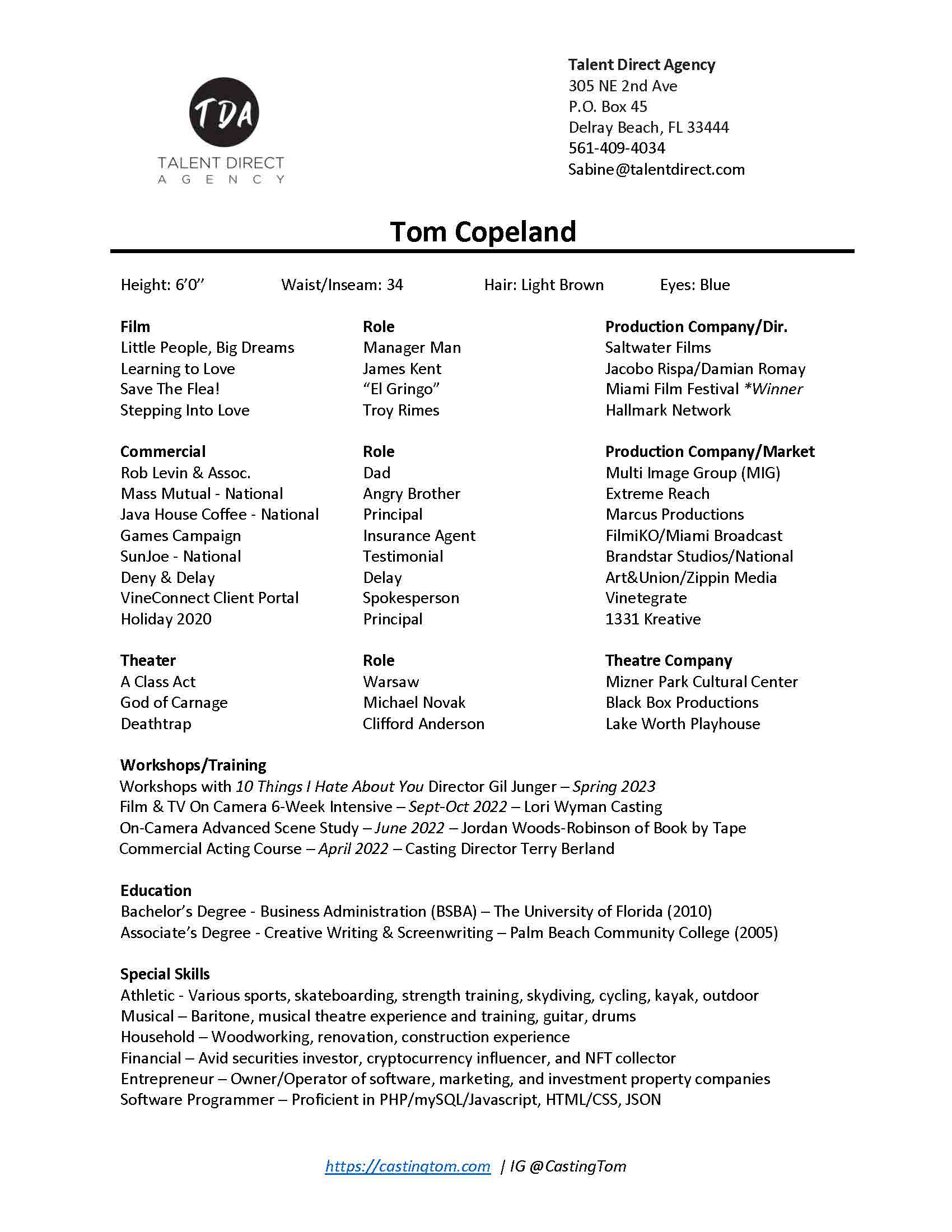 Tom Copeland - Theatrical, Film/TV, Commercial Actor